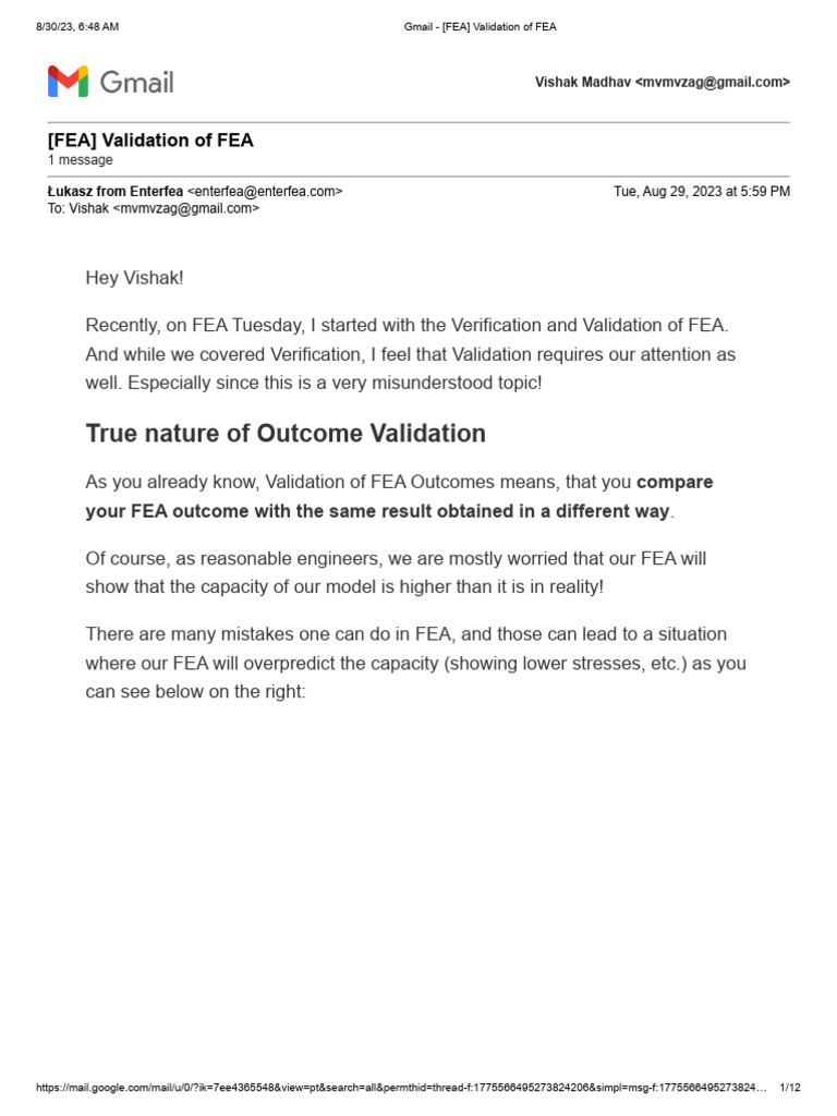 Gmail - (FEA) Validation of FEA | PDF | Finite Element Method | Experiment