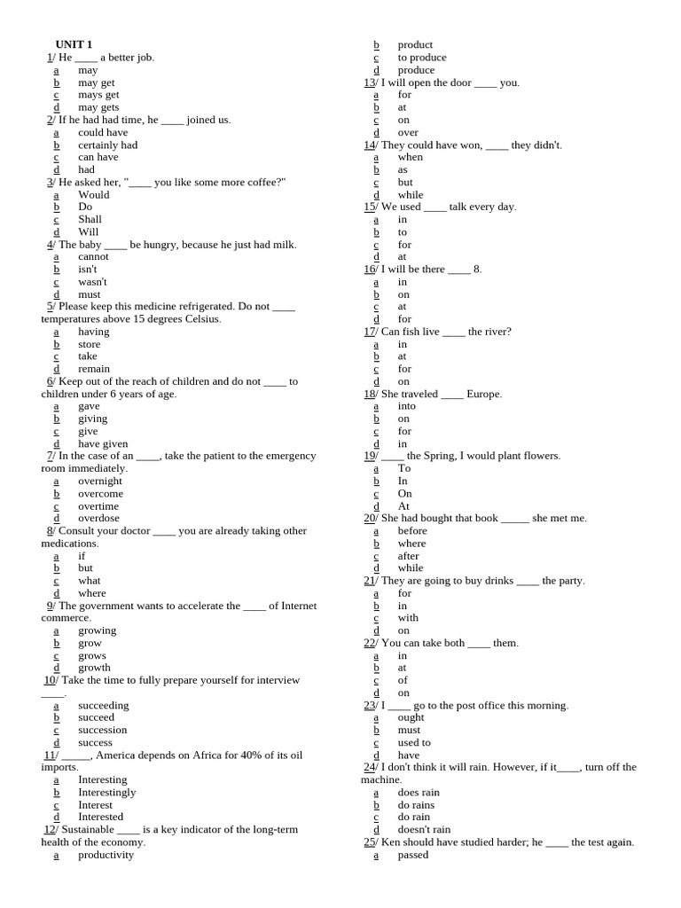 BÀI ÔN TẬP 23C1 (UNIT 1-12) CÓ KEY | PDF