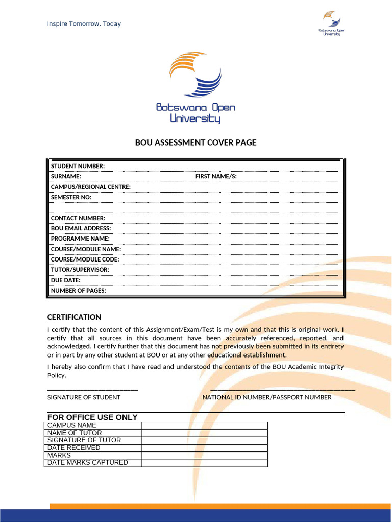BOU Assignment Cover Page Template | PDF