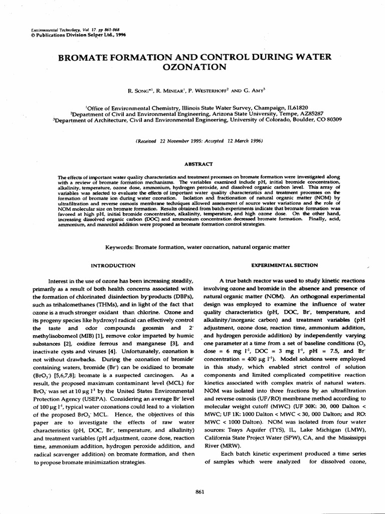 Bromate Formation and Control During Water Ozonation | PDF