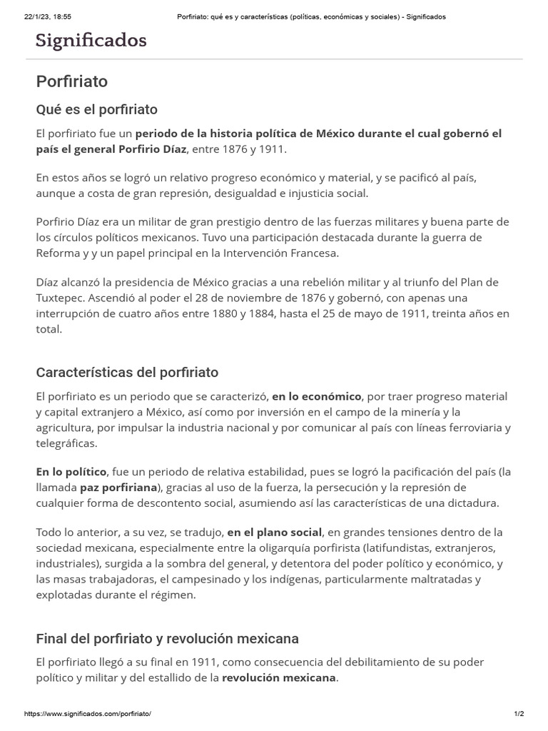 Características del Porfiriato en México | PDF | revolución mejicana ...