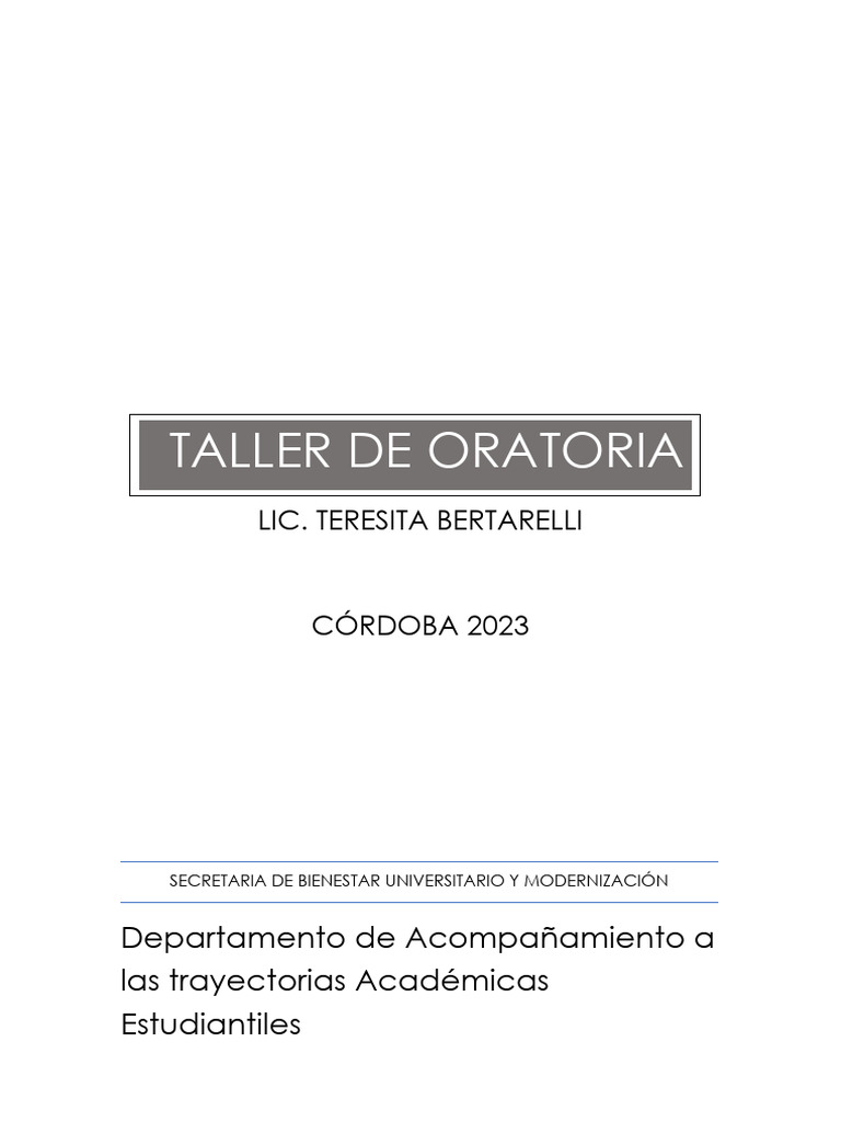 Cuadernillo Taller de Oratoria - 2023 Modificado | PDF | Hablar en público | Temor