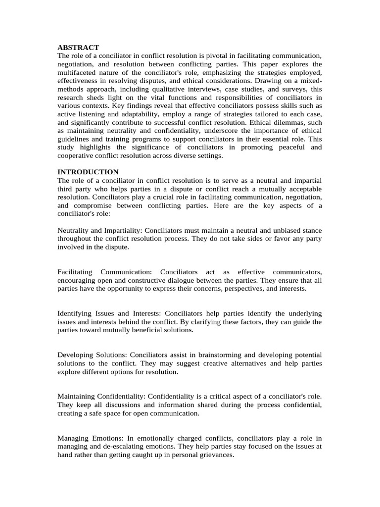 Role of conciliator | PDF | Mediation | Conflict Resolution