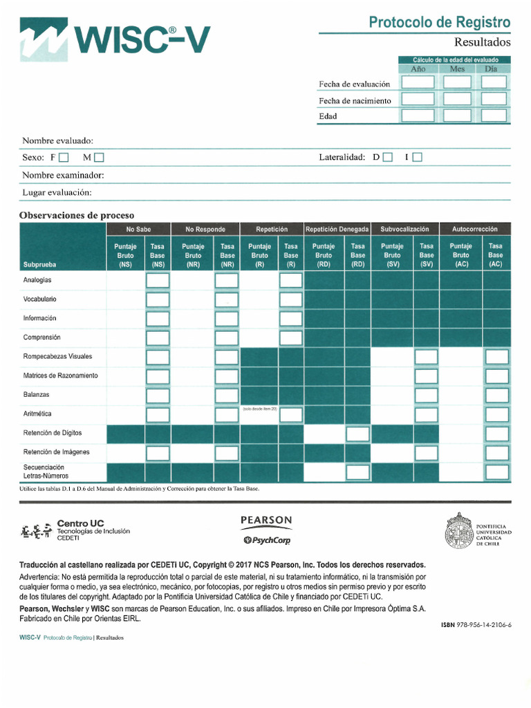 Protocolo Puntajes WISC-V | PDF