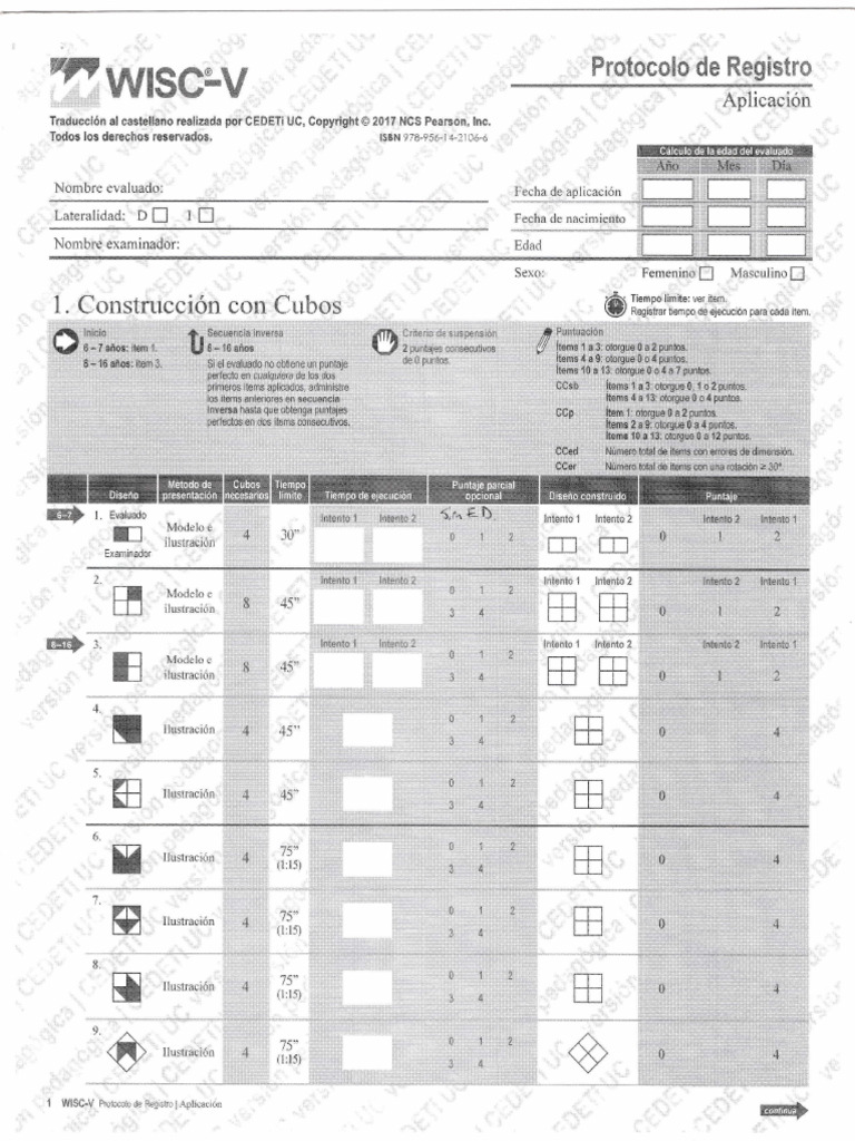 Protocolo Wisc v Pedagogico | PDF