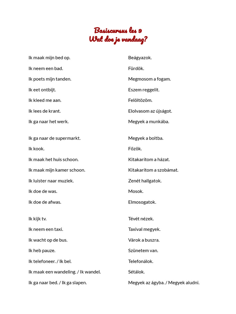 Basiscursus Les 9 Anyag | PDF