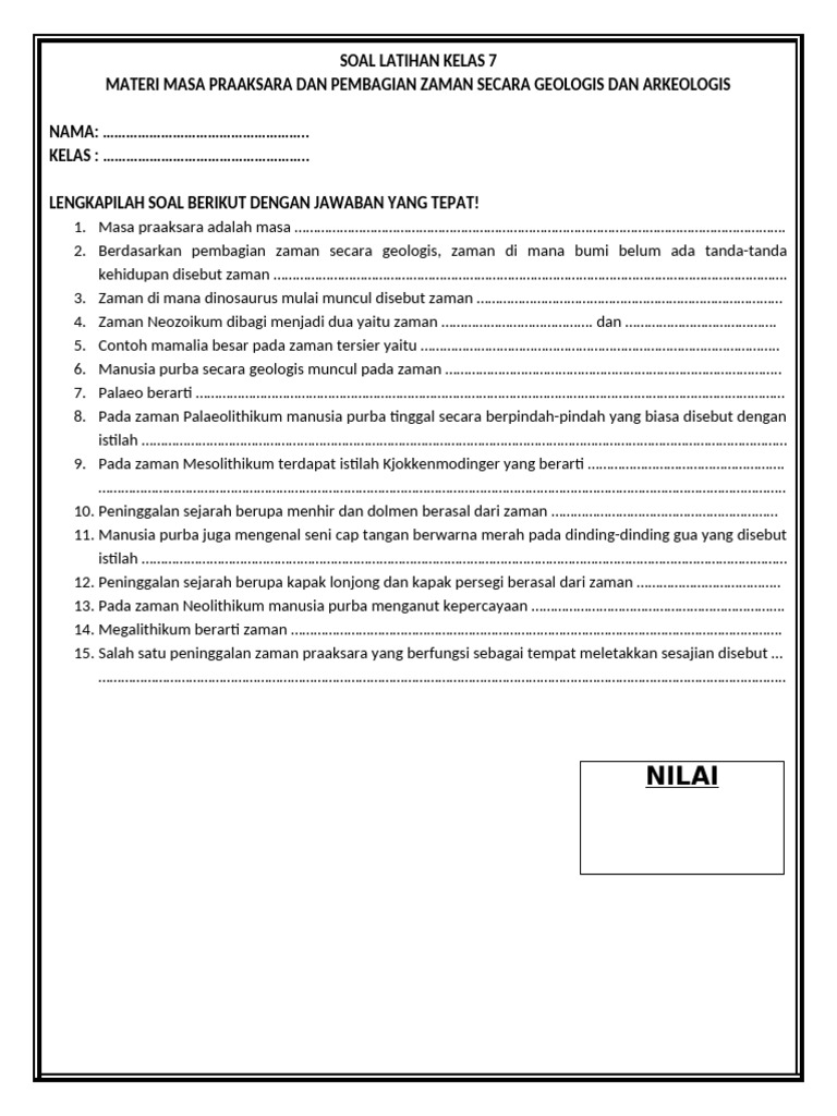 SOAL LATIHAN KELAS 7 | PDF