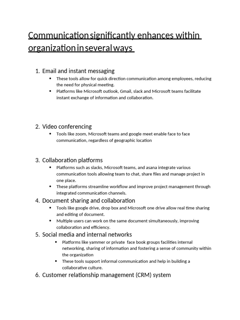 Communication Significantly Enhances Within Organization in Several ...