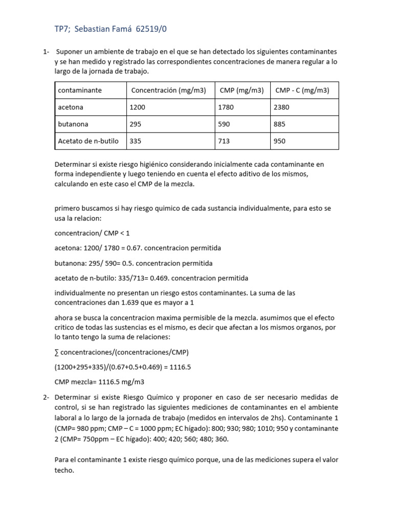 TP7 Sebastian Famá 62519/0: Concentraciones/ (concentraciones/CMP) | PDF | Contaminación ...