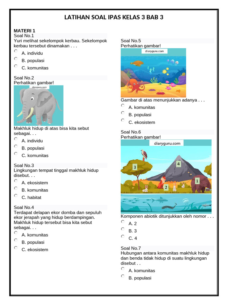 Latihan Soal Ipas Kelas 3 Bab 3 | PDF