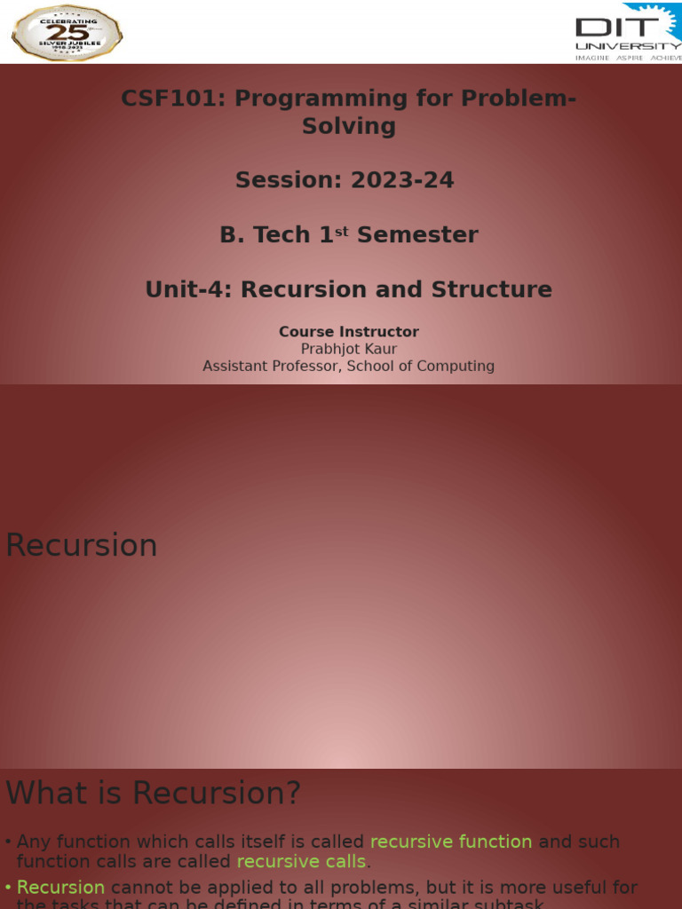 Csf101 Unit 04 | PDF | Recursion | Pointer (Computer Programming) Csf101 Unit 04 | PDF | Recursion | Pointer (Computer Programming)