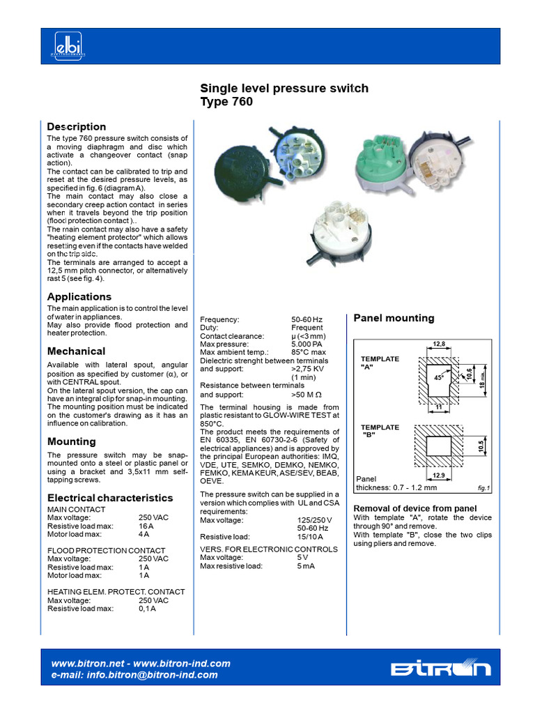 Type 760 Pressure Switch Overview | PDF | Alternating Current | Switch