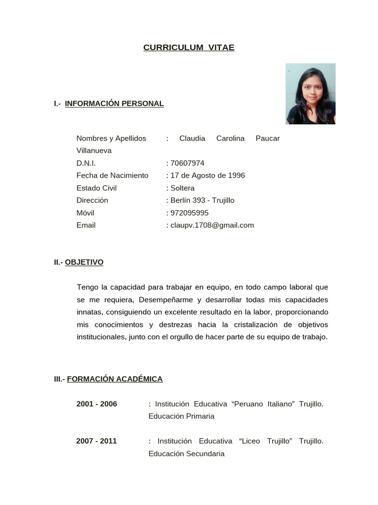 Curriculum Vitae de Claudia Paucar | PDF