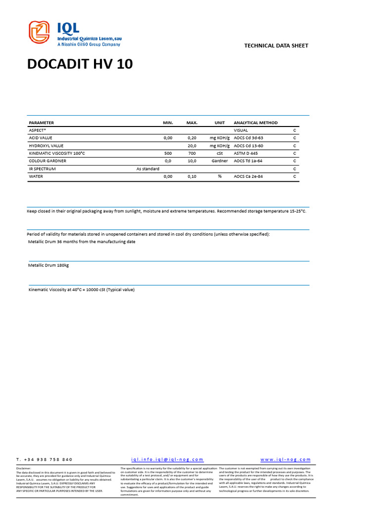 Pds Docadit Hv 10 | PDF | Viscosity