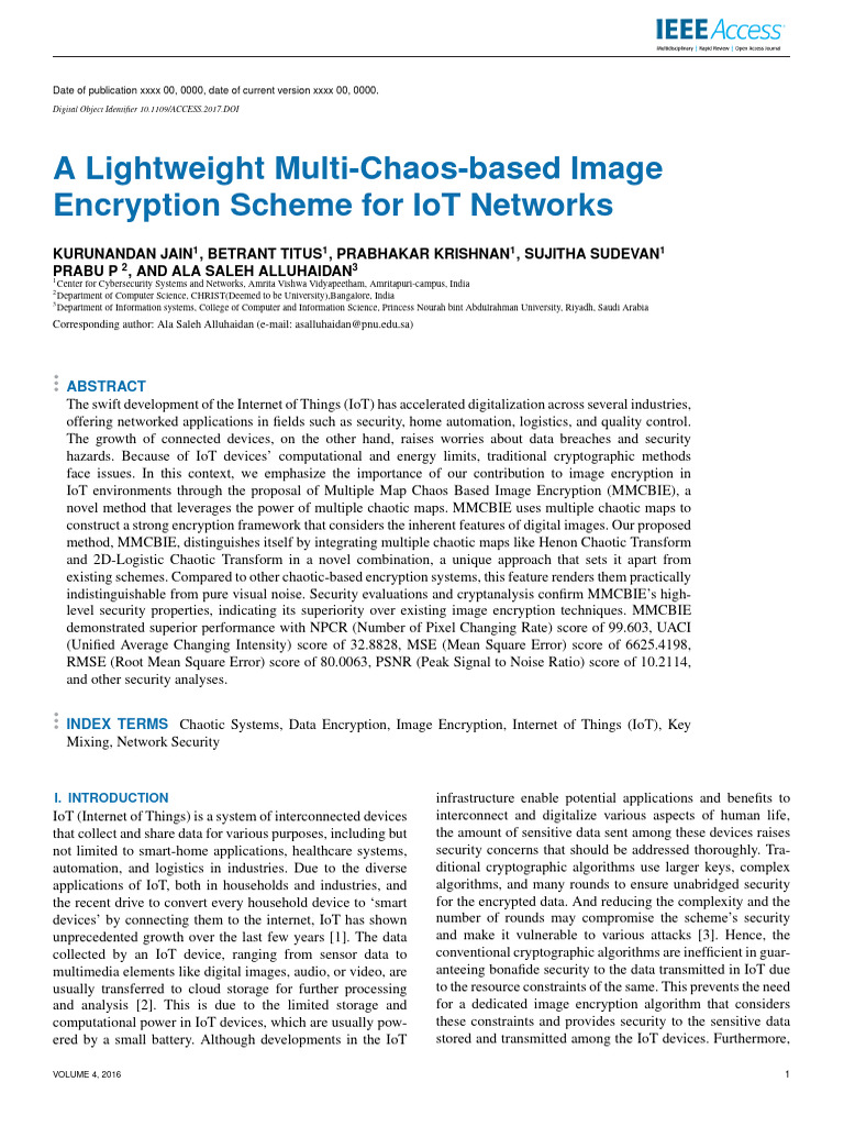 A Lightweight Multi-Chaos-based Image Encryption S | PDF | Key (Cryptography) | Internet Of Things