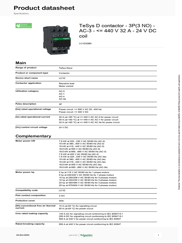 Schneider Electric_TeSys-Deca-contactors_LC1D32BD | PDF | International ...