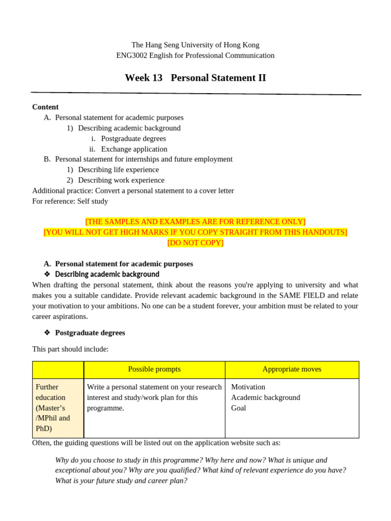 Crafting Effective Personal Statements | PDF | Learning | Educational ...