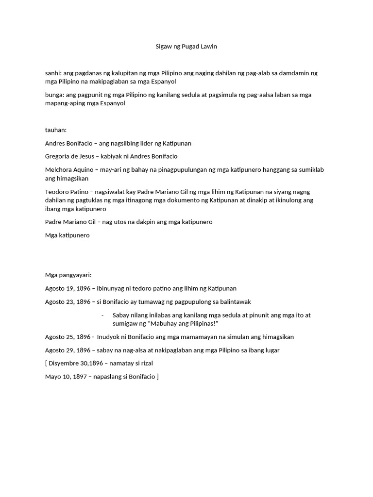 Sigaw NG Pugad Lawin Script | PDF