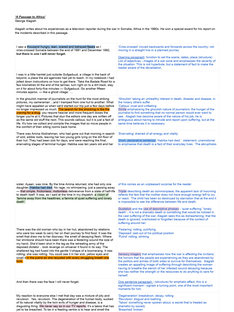 Anthology A Sample Annotations On 'A Passage To Africa' | PDF | Disgust