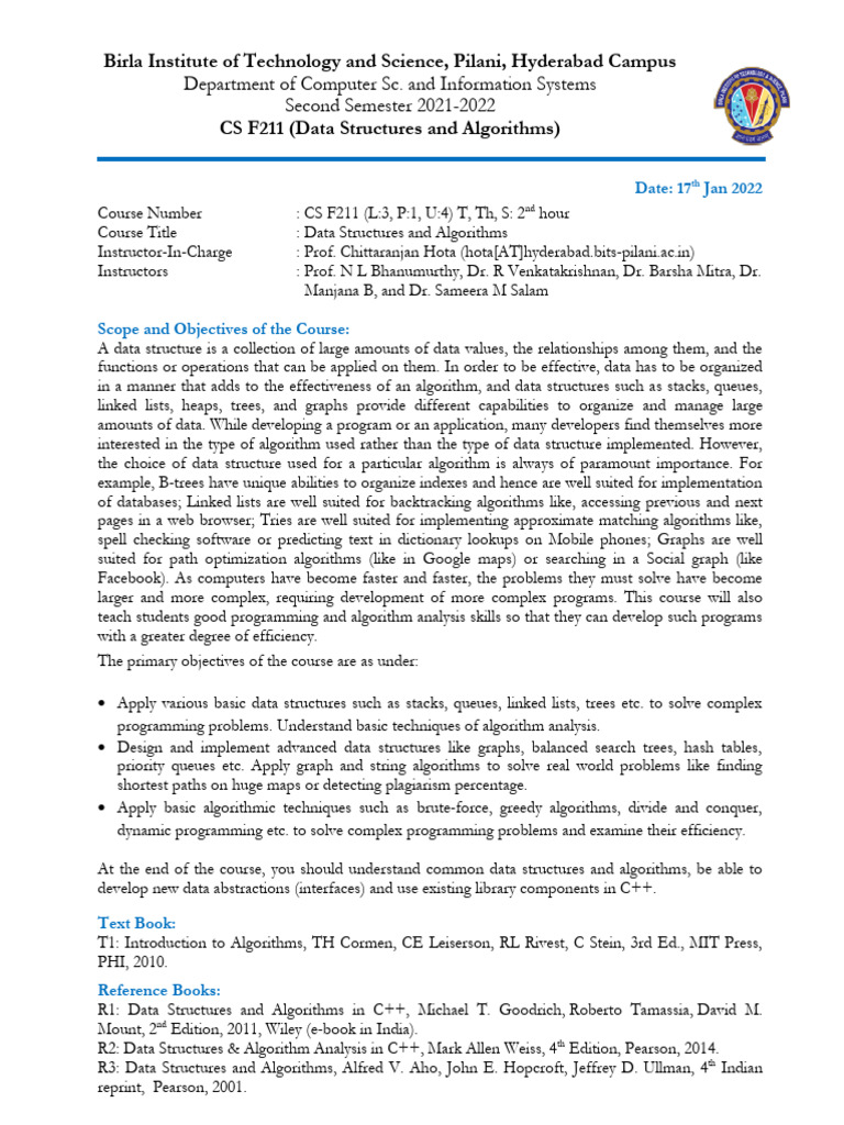 CS F211 Handout | PDF | Algorithms | Computing CS F211 Handout | PDF | Algorithms | Computing