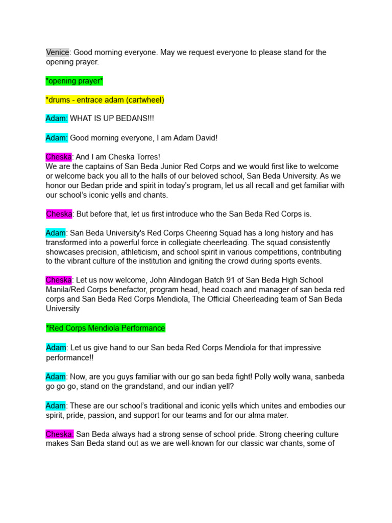 San Beda Red Corps Welcome Program | PDF | Art
