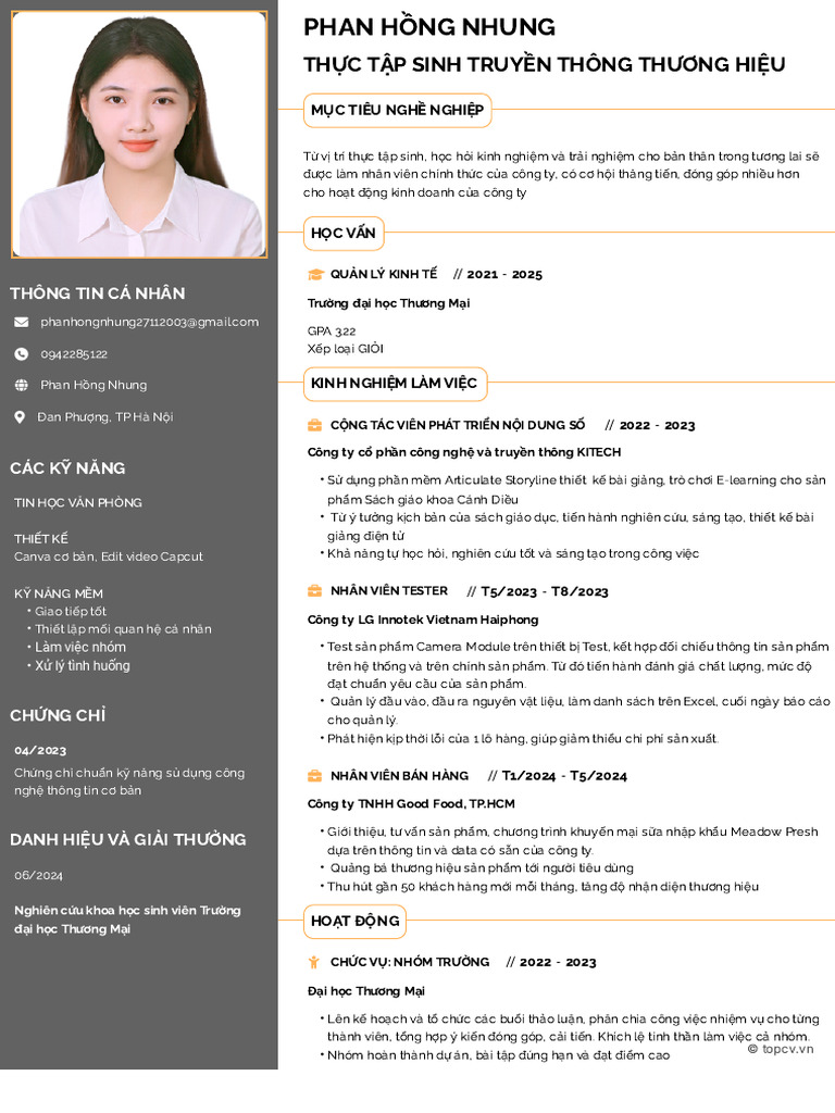 CV Phan H NG Nhung - CVTTS-TopCV - VN | PDF