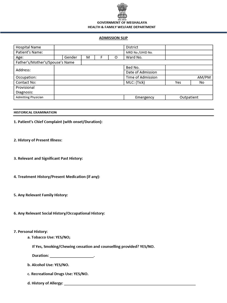 Government Hospital Admission Slip | PDF | Medicine | Medical Specialties