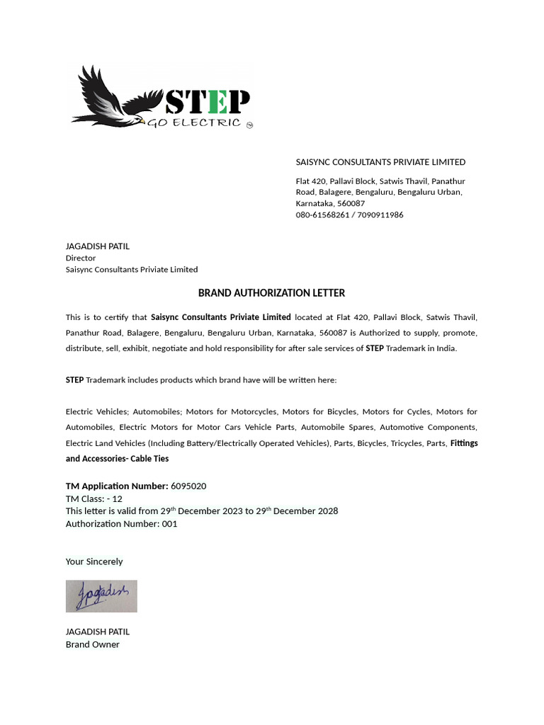 BRAND AUTHORIZATION LETTER | PDF