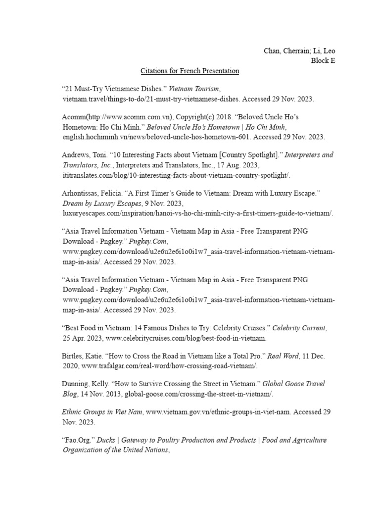 Citations for French Presentation | PDF | Ho Chi Minh | Vietnam