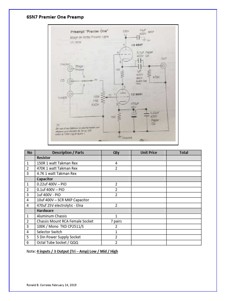 6SN7 Premier One Preamp | PDF