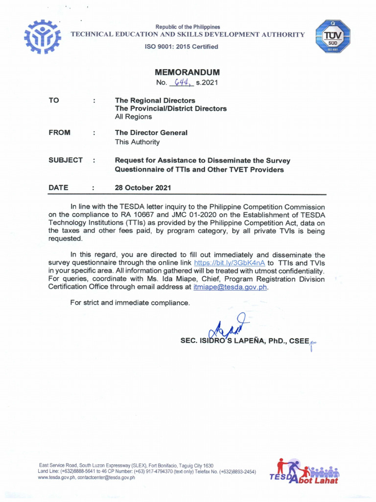 Memorandum No. 644 2021 Request For Assistance To Disseminate The ...