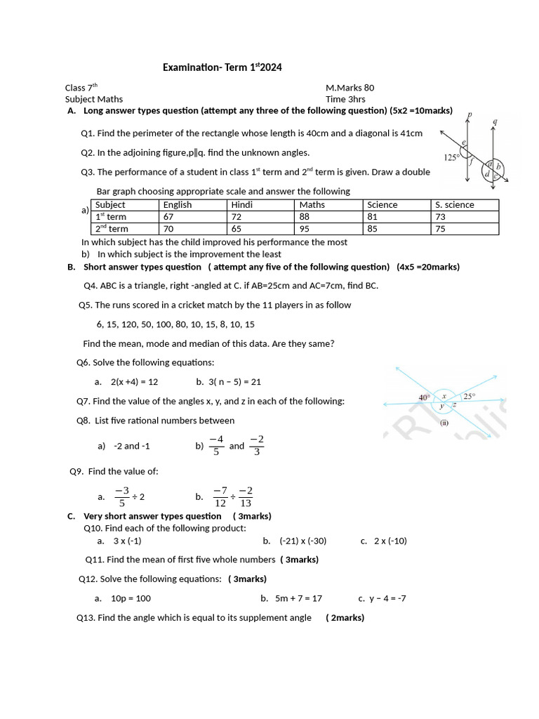 class 7th math paper | PDF | Triangle | Elementary Geometry