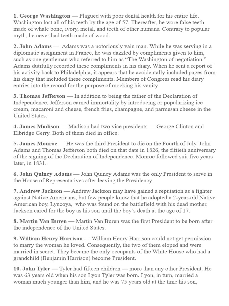 Fun Facts About U.S. Presidents | PDF | Presidents Of The United States ...
