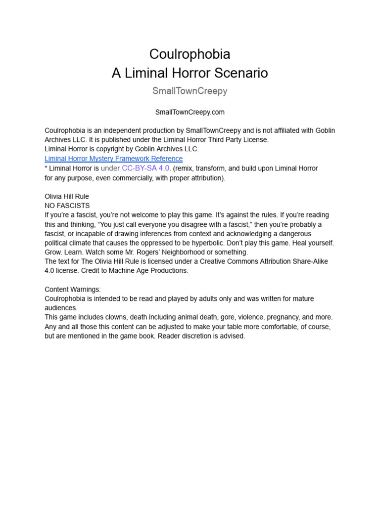 Coulrophobia: A Liminal Horror Game | PDF | Clown