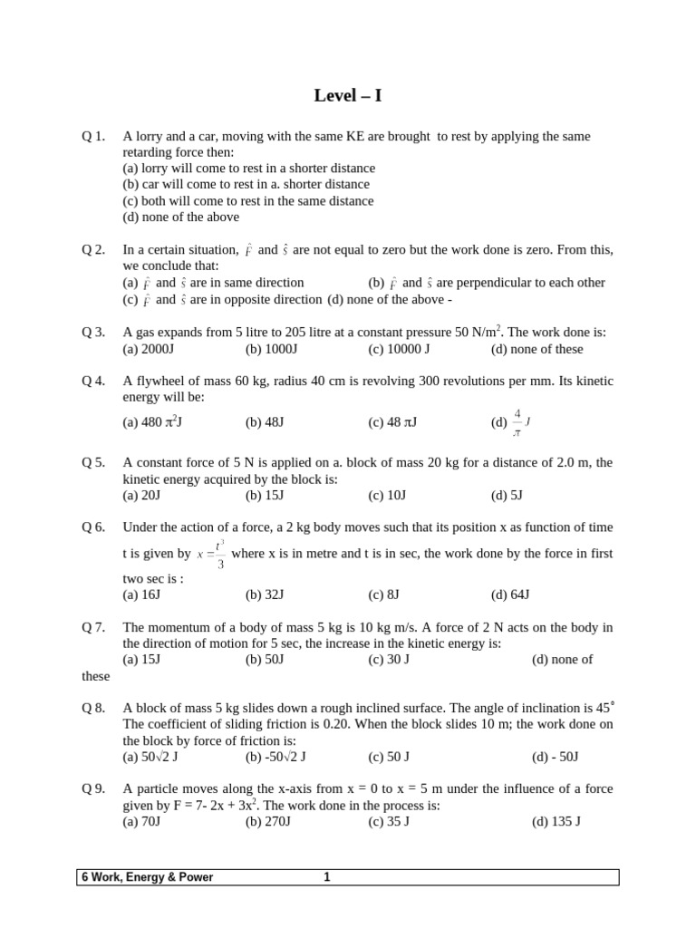 06 Work, Energy and Power | PDF | Force | Acceleration