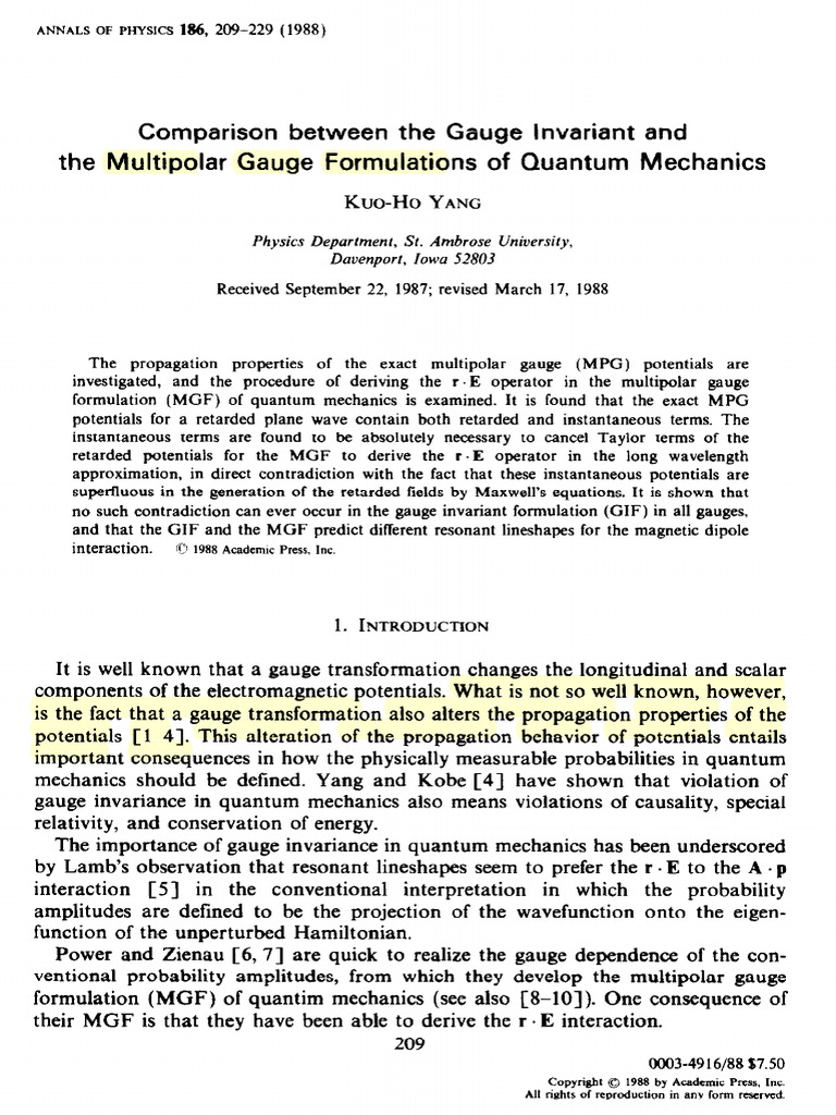Comparison Between Gauge Invariant and Multipolar Gauge Formulations of ...