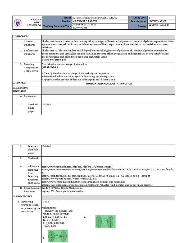 DLL Math 8 Q2 W4 | PDF | Function (Mathematics) | Equations DLL Math 8 Q2 W4 | PDF | Function (Mathematics) | Equations