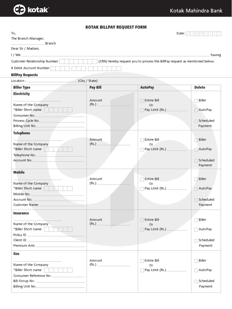 Bill Pay Request Form (New) | PDF | Payments | Debit Card