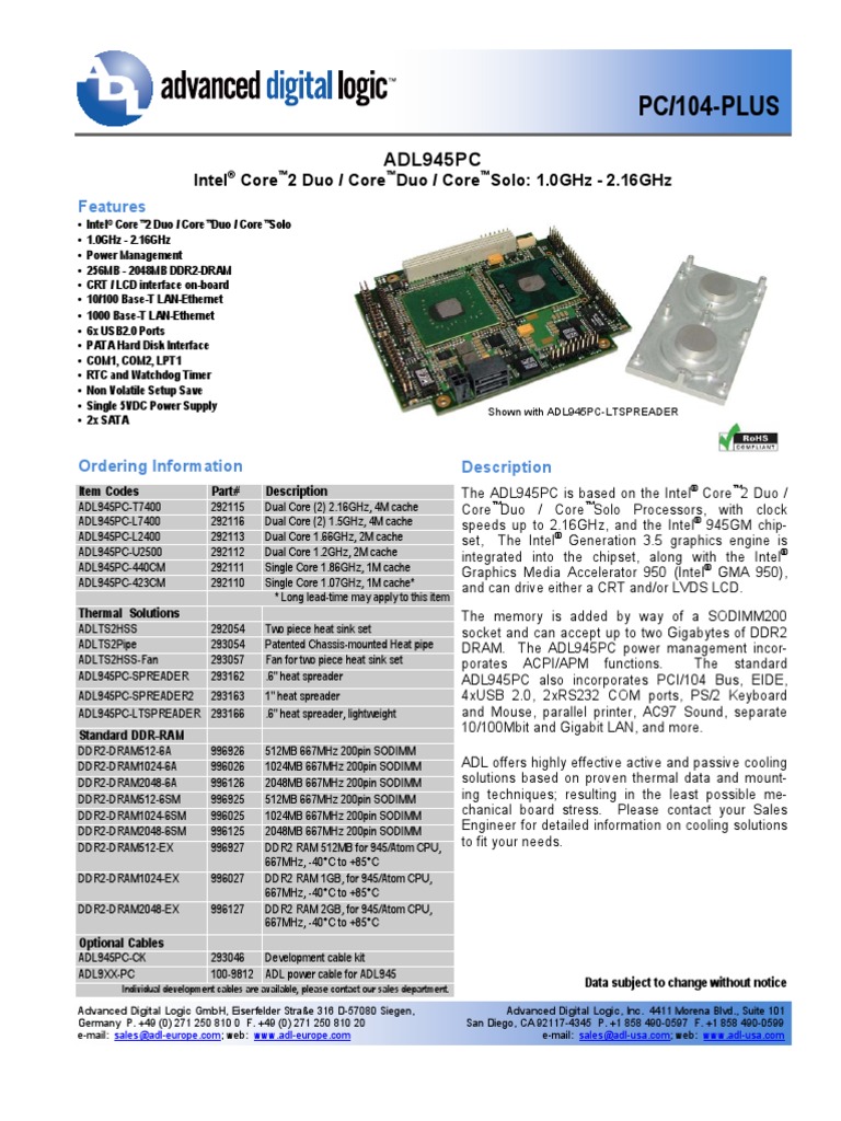 ADL945PC | PDF | Random Access Memory | Bios