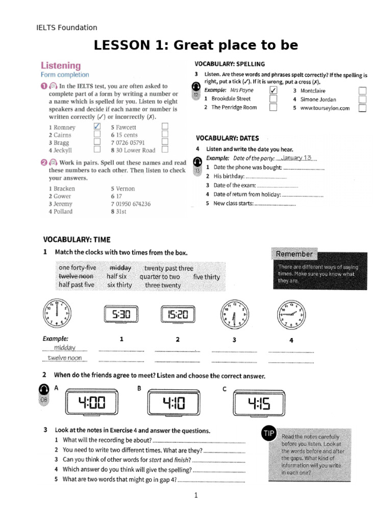 Ielts Foundation - LESSON 1 Great place to be | PDF