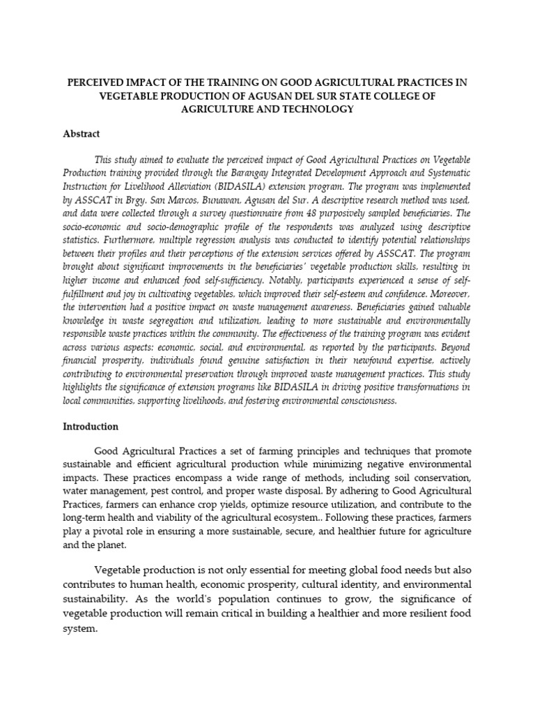 Impact Assessment Paper GAP | PDF | Cost Of Living | Agriculture