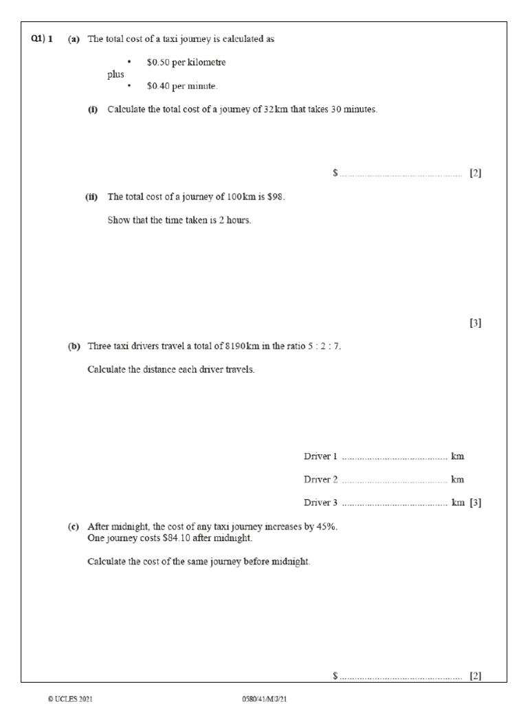 Taxi Fare And Distance Calculations Pdf Teaching Methods Materials