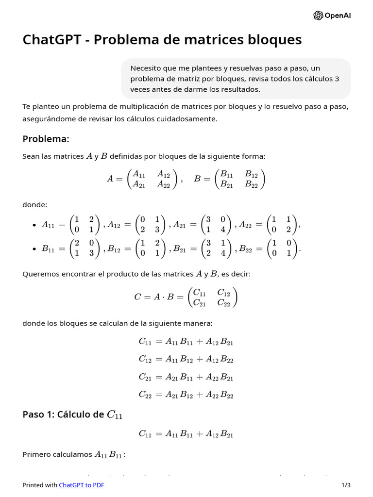 ChatGPT - Problema de matrices bloques | PDF