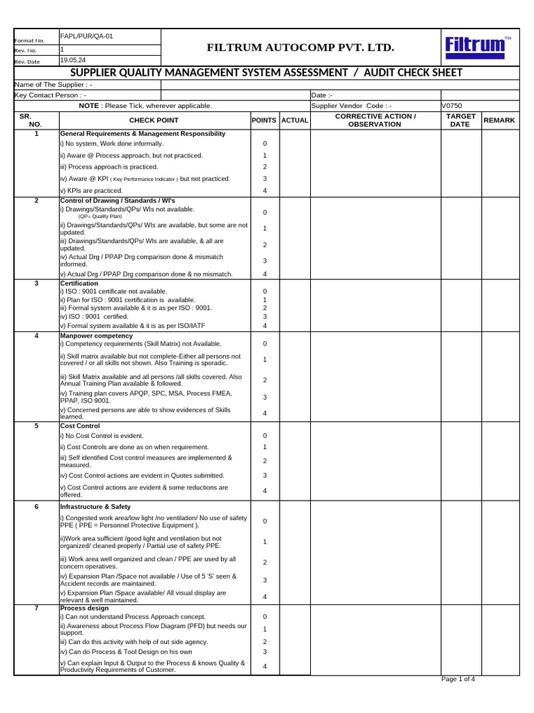 5 Annexure P2 (Supplier Assessment & Audit Check Sheet | PDF | Audit ...