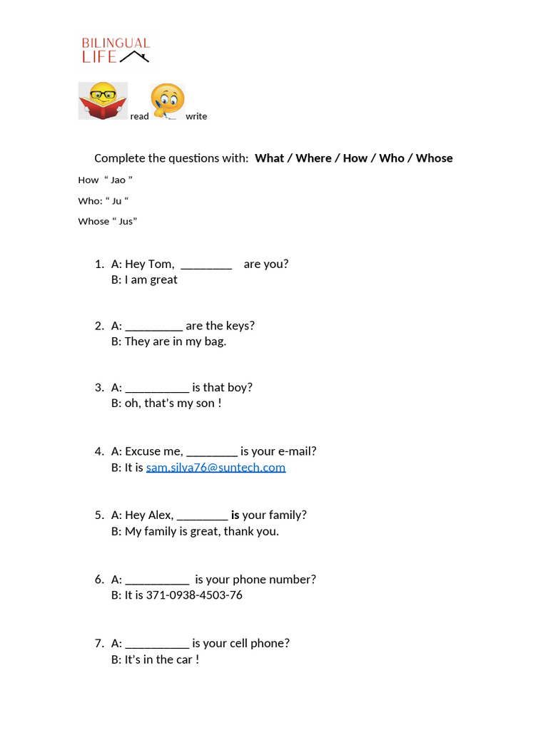 WH Questions Review - Open Questions | PDF