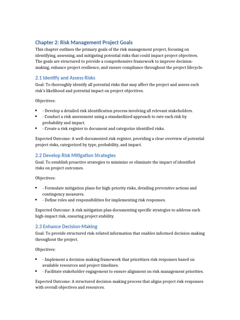 Risk Management Project Goals Chapter 2 | PDF | Risk Management | Risk