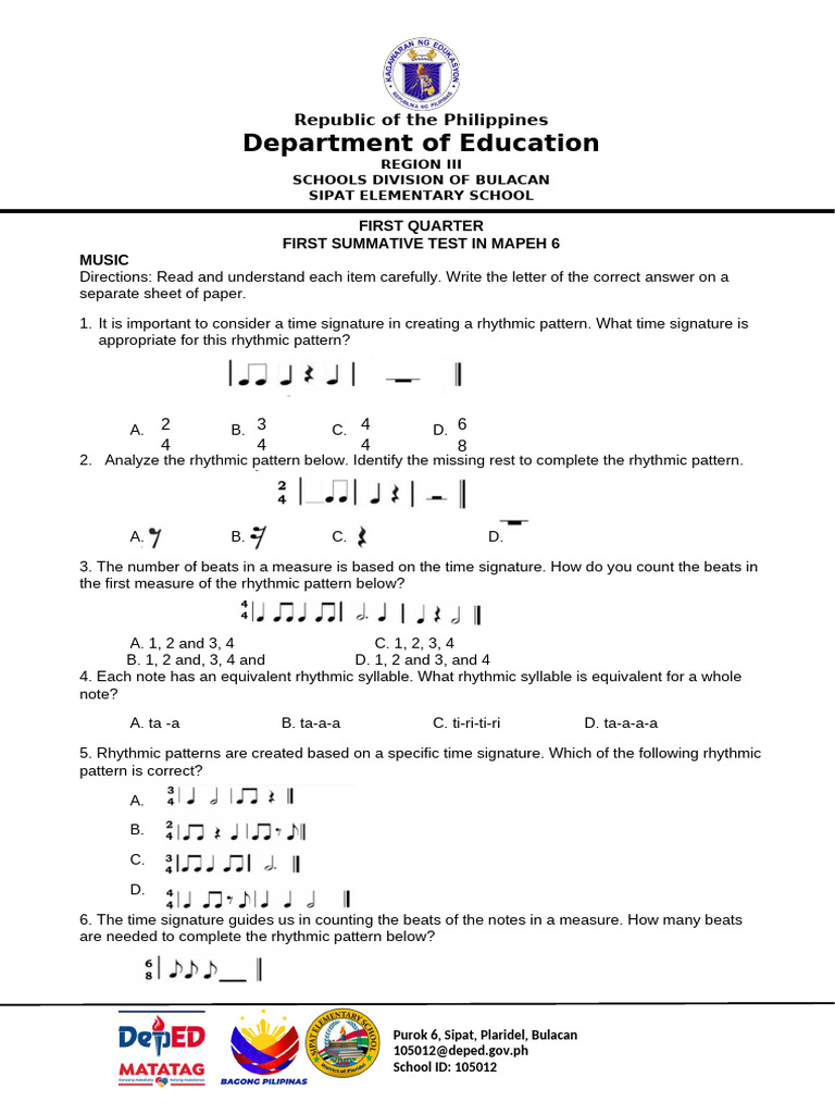 1st summative-MAPEH 2 | PDF | Rhythm