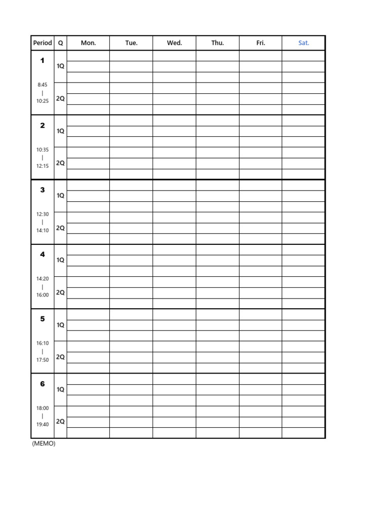 Timetable For Filling in | PDF