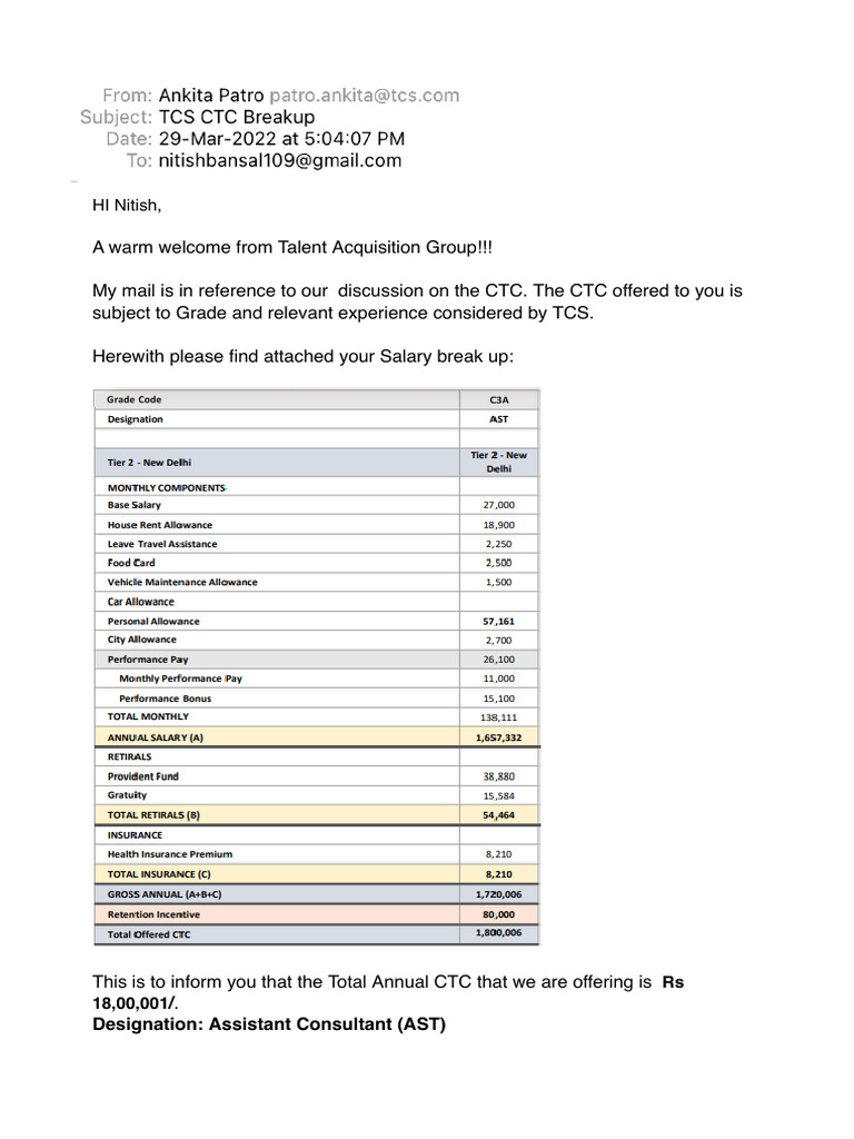 Tcs CTC Breakup | PDF | Business