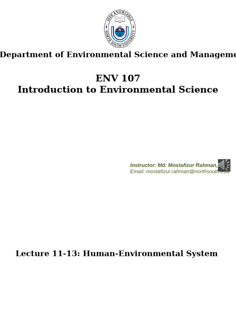 ENV - 107 - Lecture 11-13 - Human-Environmental System - MMR | PDF ...